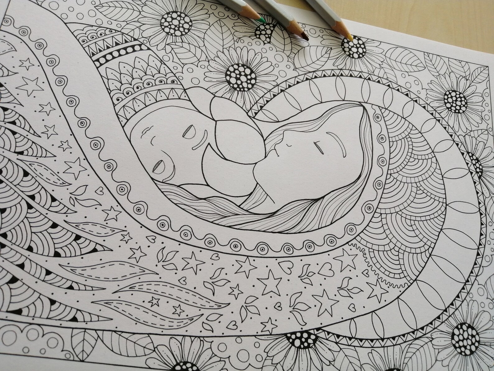 Virgin Mary With the Baby Jesus. Coloring Page for Adults. Instant ...