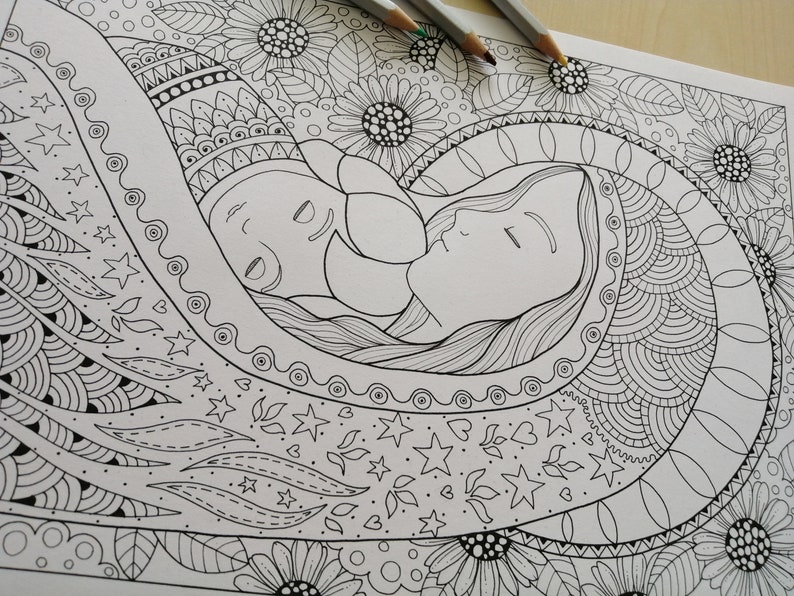 Virgin Mary With the Baby Jesus. Coloring Page for Adults. Instant ...