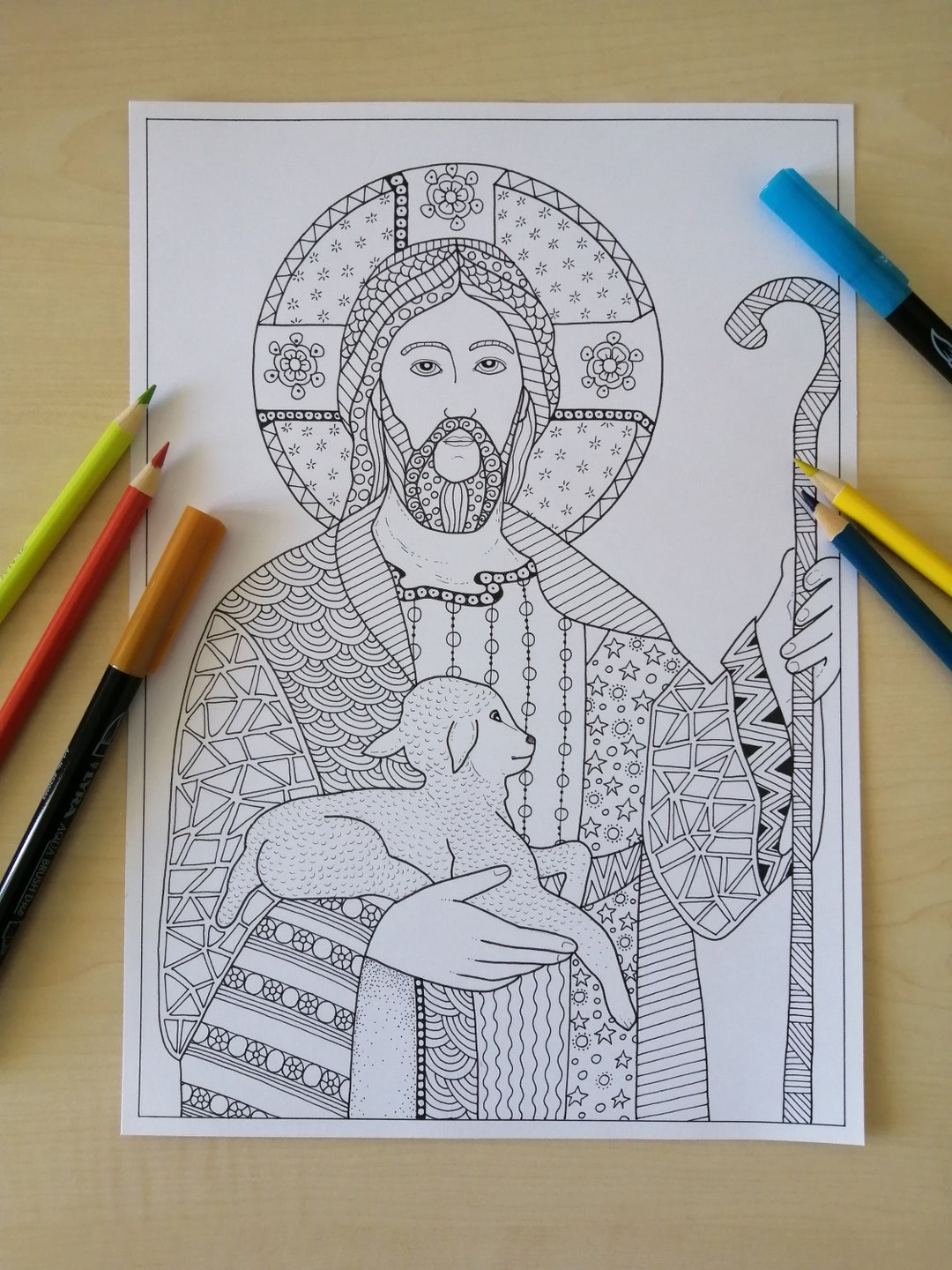 Jesus Good Shepherd Printable Coloring Page for Adult Printable JPG ...