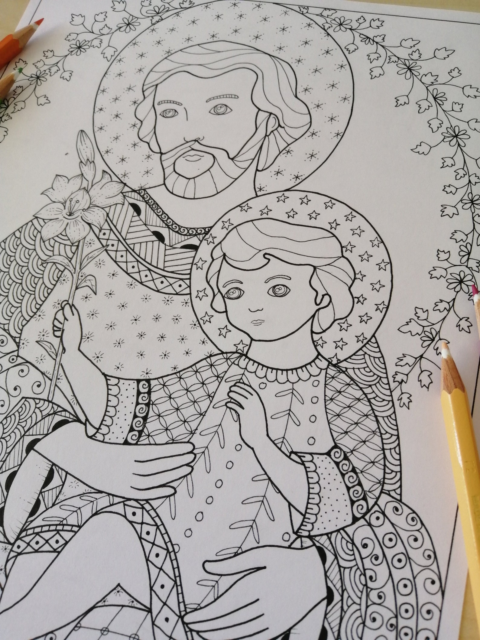 St. Joseph and Child Jesus Coloring Page for Adult Printable | Etsy