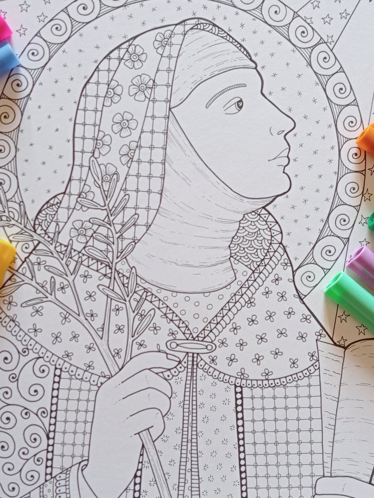 Saint Clare of Assisi| Coloring Page for Adult| Printable| Catholic ...