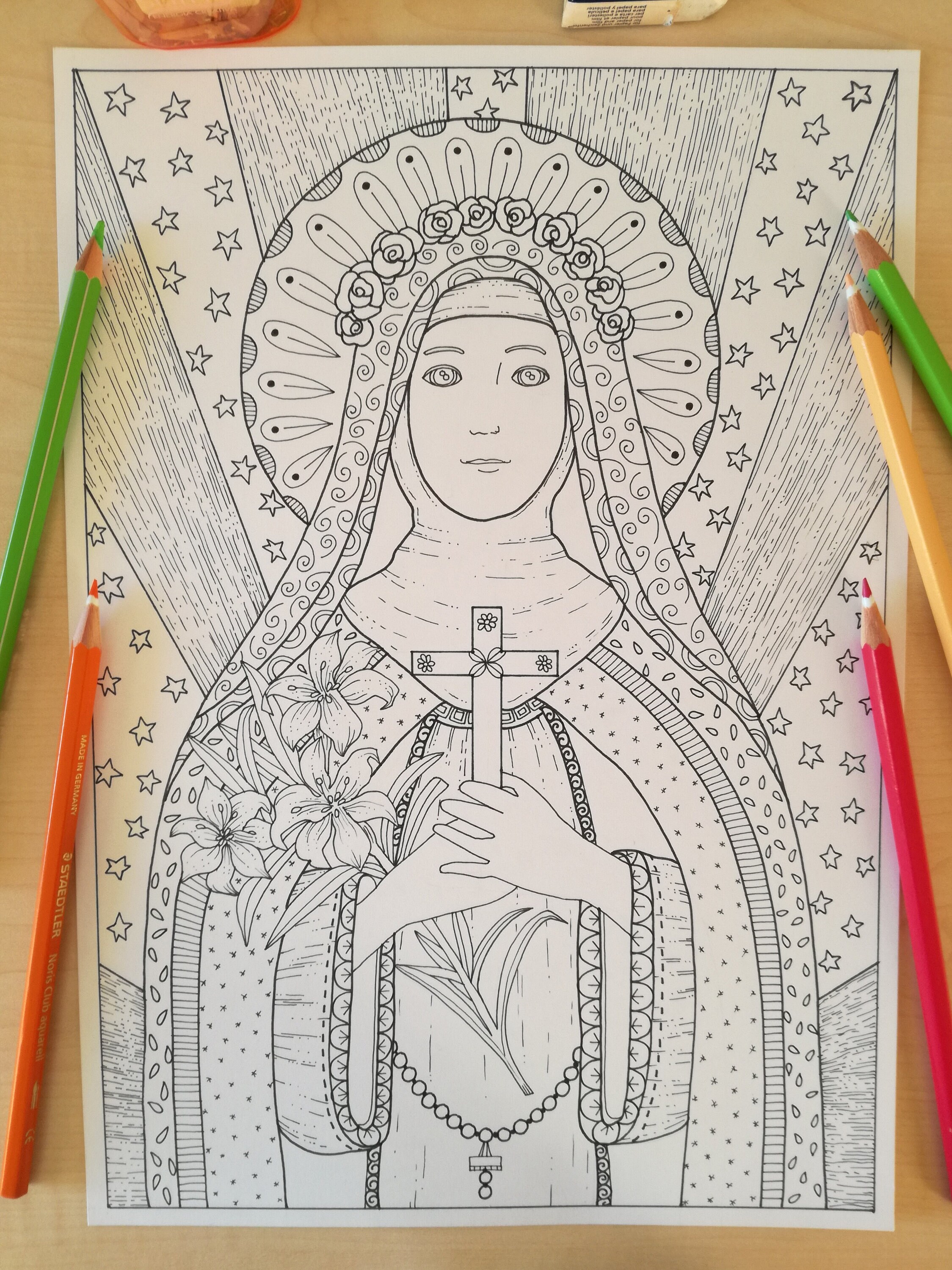 Santa Rosa From Lima. Coloring Page for Adults. Catholic Art From ...