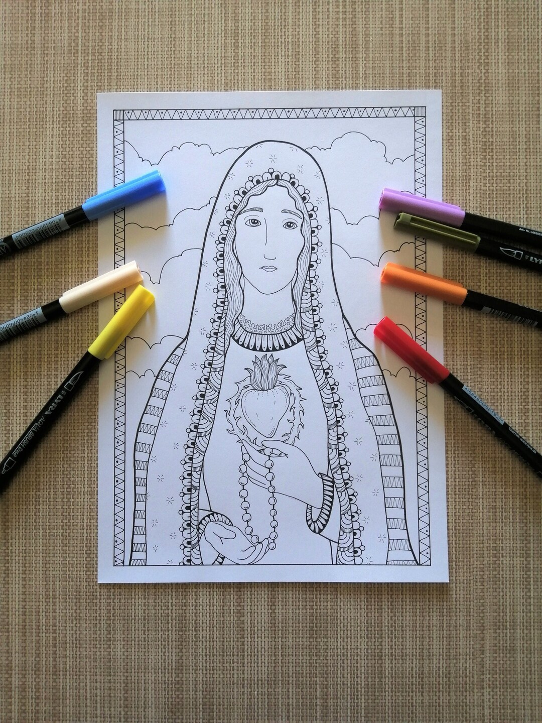 Immaculate Heart of Mary. Coloring Page for Adults. Instant Download - Etsy
