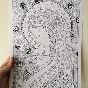 Virgin Mary With the Baby Jesus Coloring Page for Adults, Instant ...