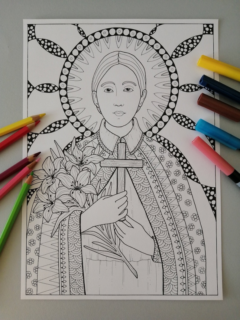 Saint Gemma Galgani. Printable Coloring Page. PDF JPG. - Etsy