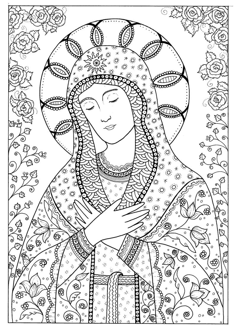 Virgin Mary. Coloring page for adults. Instant download. Catholic Art ...