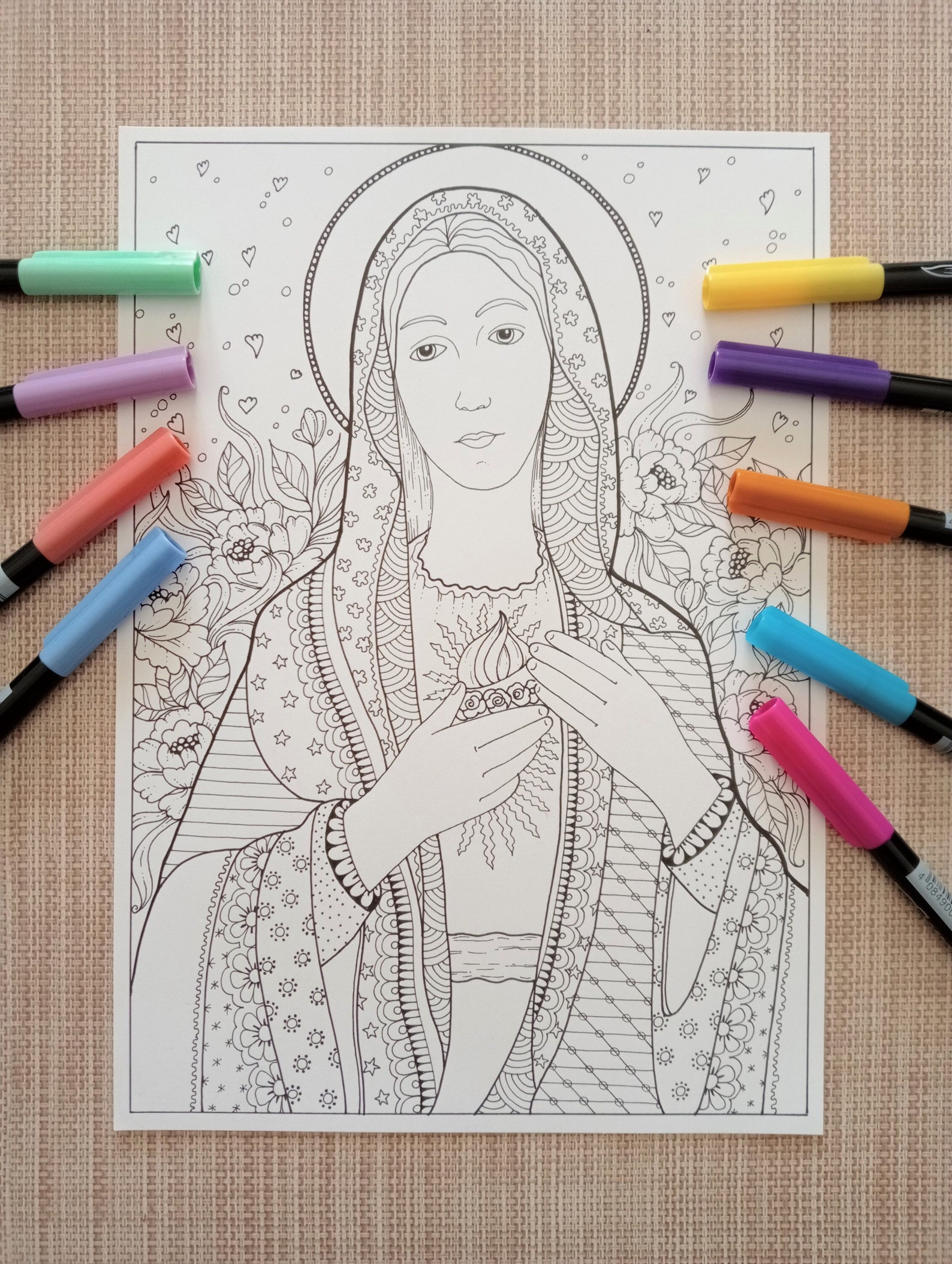 Immaculate Heart of Mary Coloring page for adults Instant - Etsy Italia