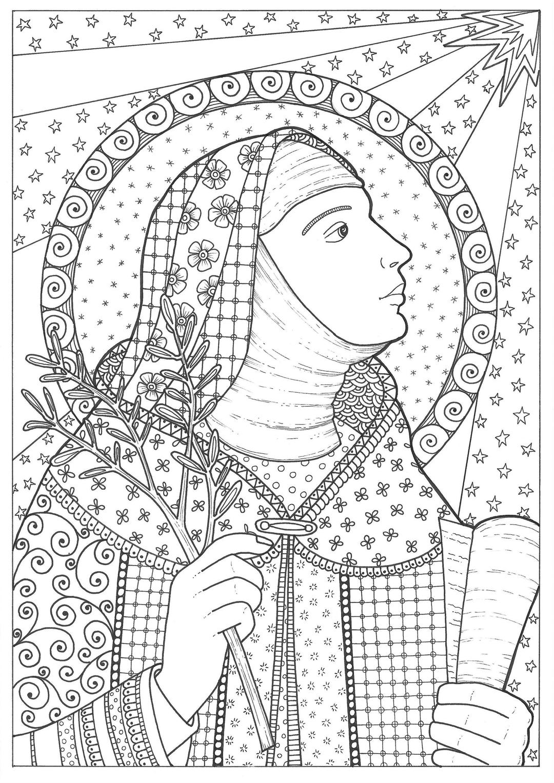 Saint Clare of Assisi| Coloring Page for Adults| Printable| Catholic ...