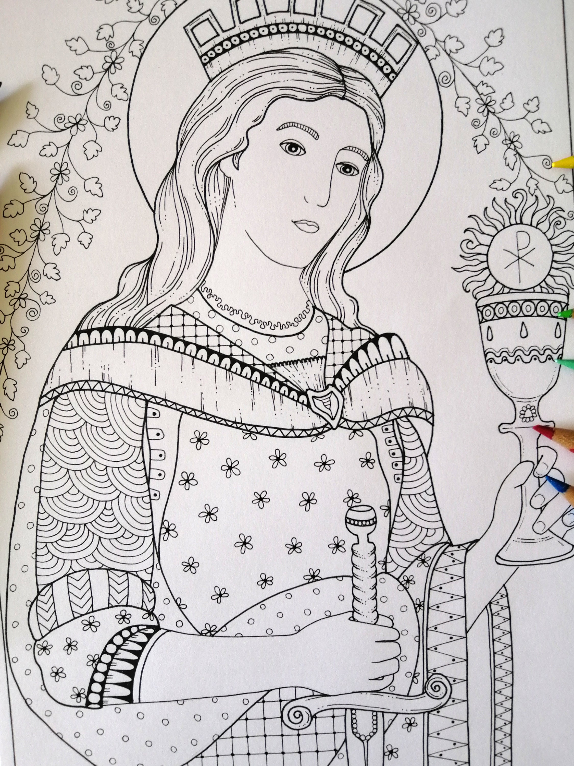 Saint Barbara Coloring Page for Adults JPG File Instant - Etsy
