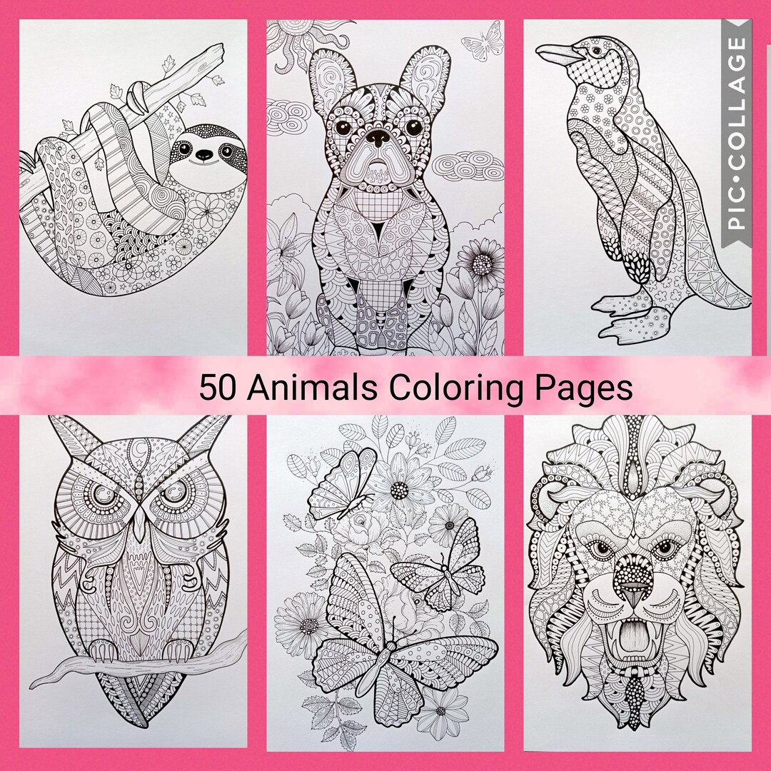 50 ANIMALS Coloring Pages. Digital Download. Adult Coloring - Etsy