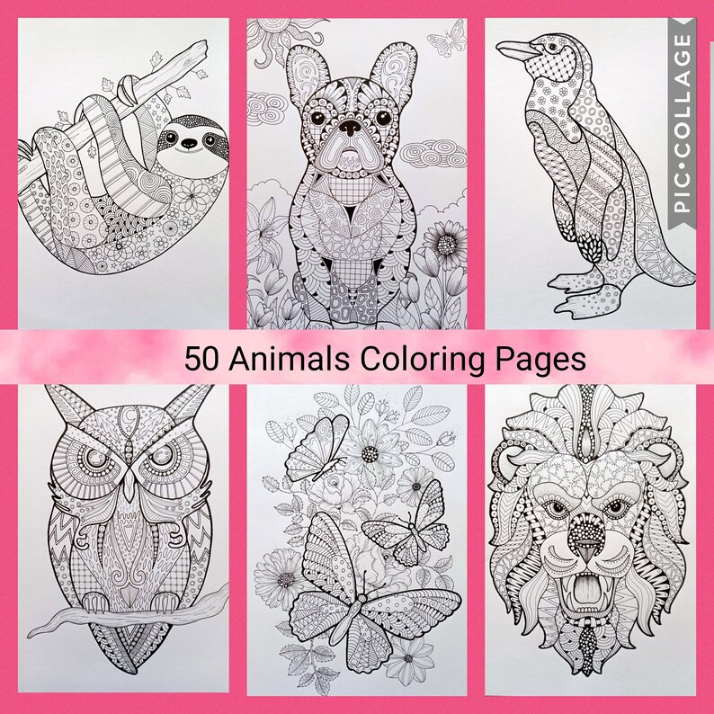 50 ANIMALS Coloring Pages. Digital Download. Adult Coloring - Etsy