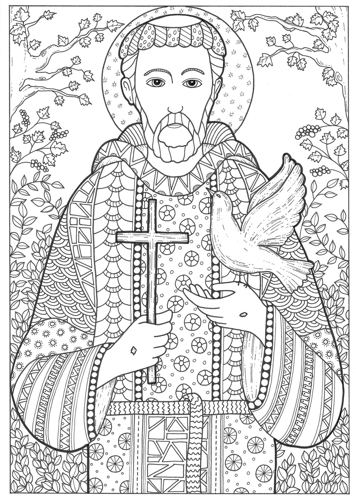 Saint Francis of Assisi| Coloring Page for Adults, JPG Printable ...