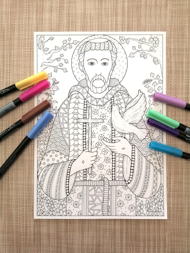 Saint Francis of Assisi| Coloring Page for Adults, JPG Printable ...