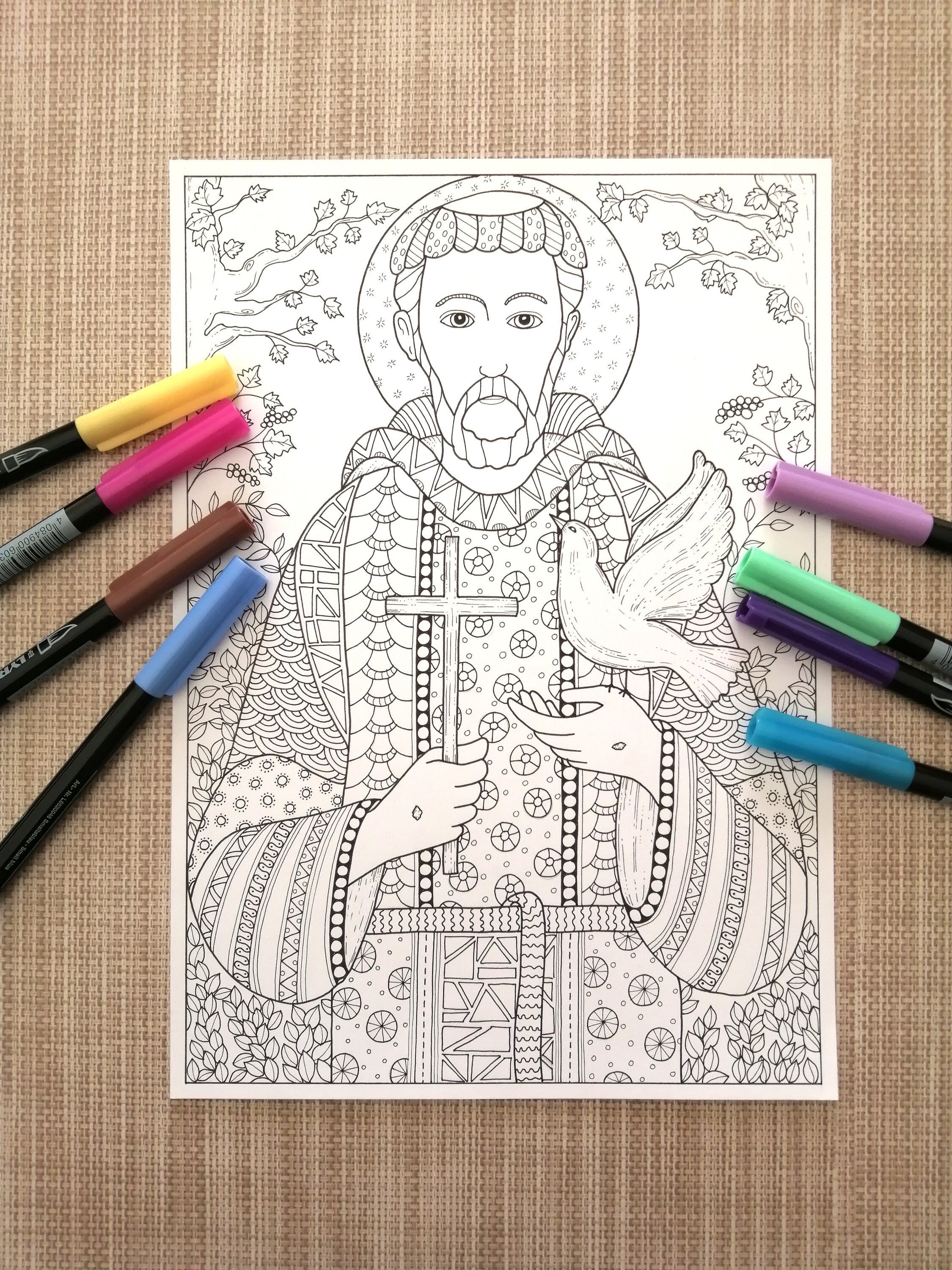 Saint Francis of Assisi| Coloring Page for Adults, JPG Printable ...