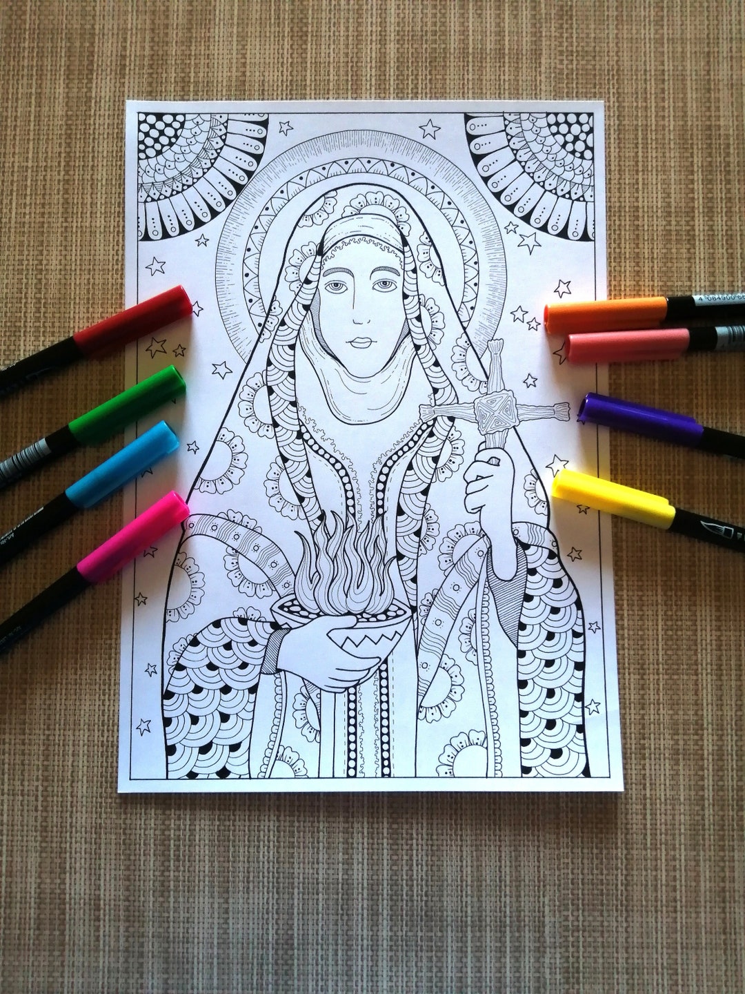 Saint Bridget of Ireland. Coloring Page for Adults. PDF-JPG - Etsy