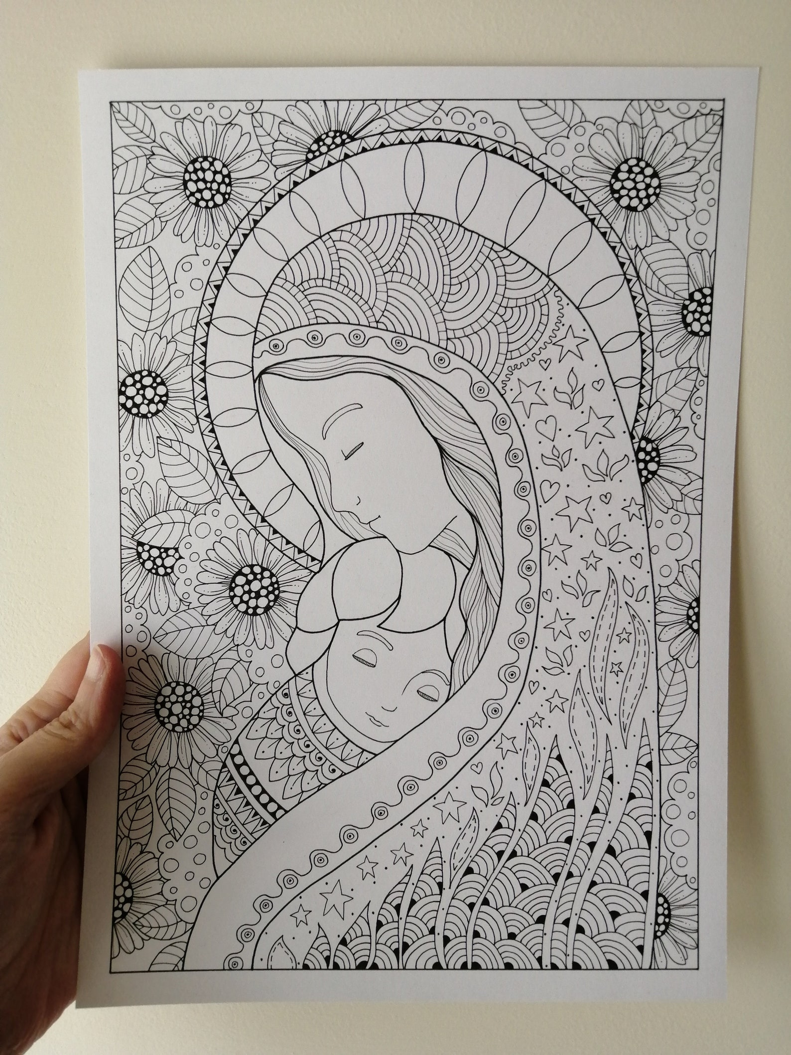 Virgin Mary with the Baby Jesus Coloring page for adults | Etsy