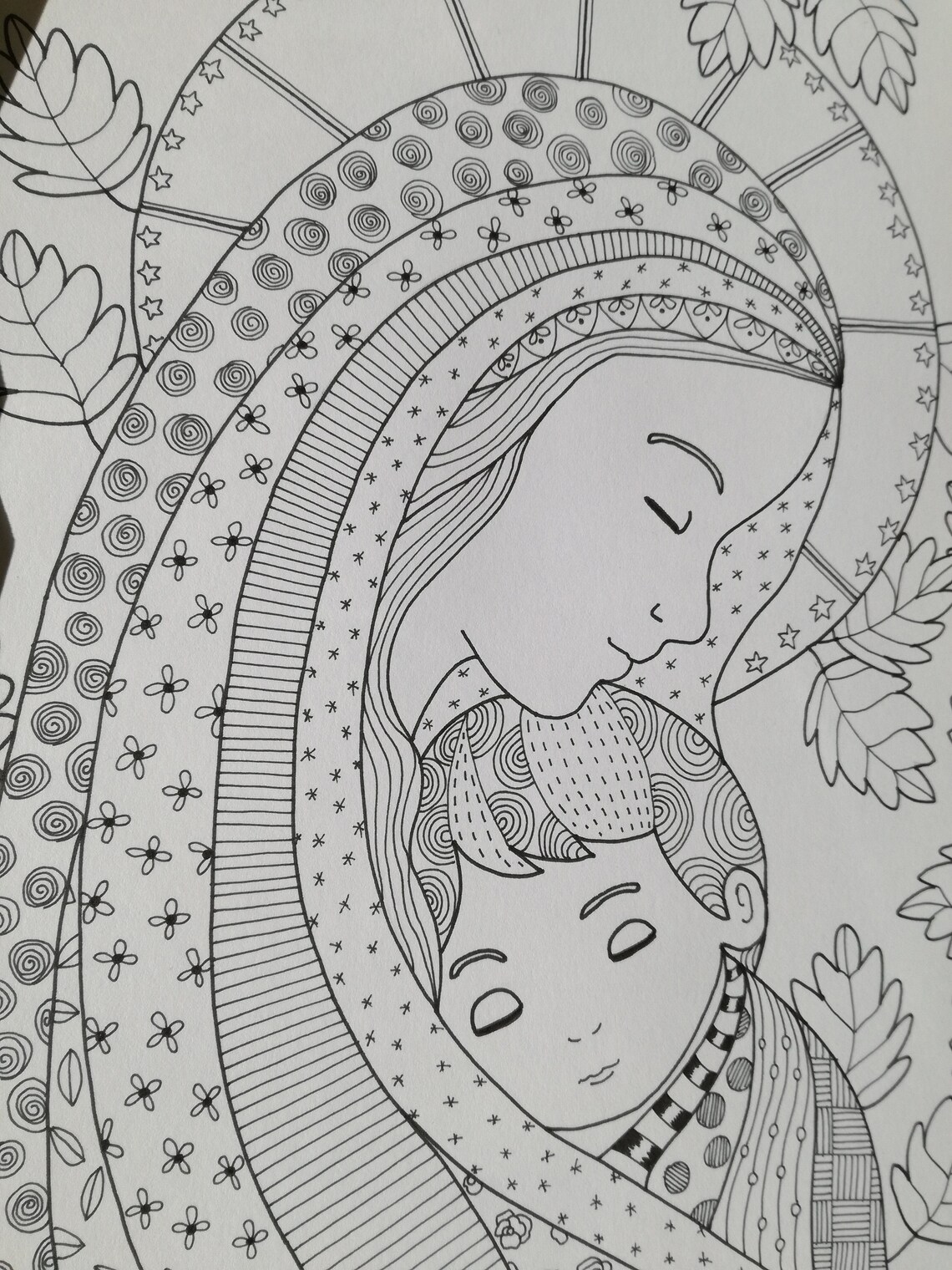 Virgin Mary With the Baby Jesus. Coloring Page for Fun. Instant ...