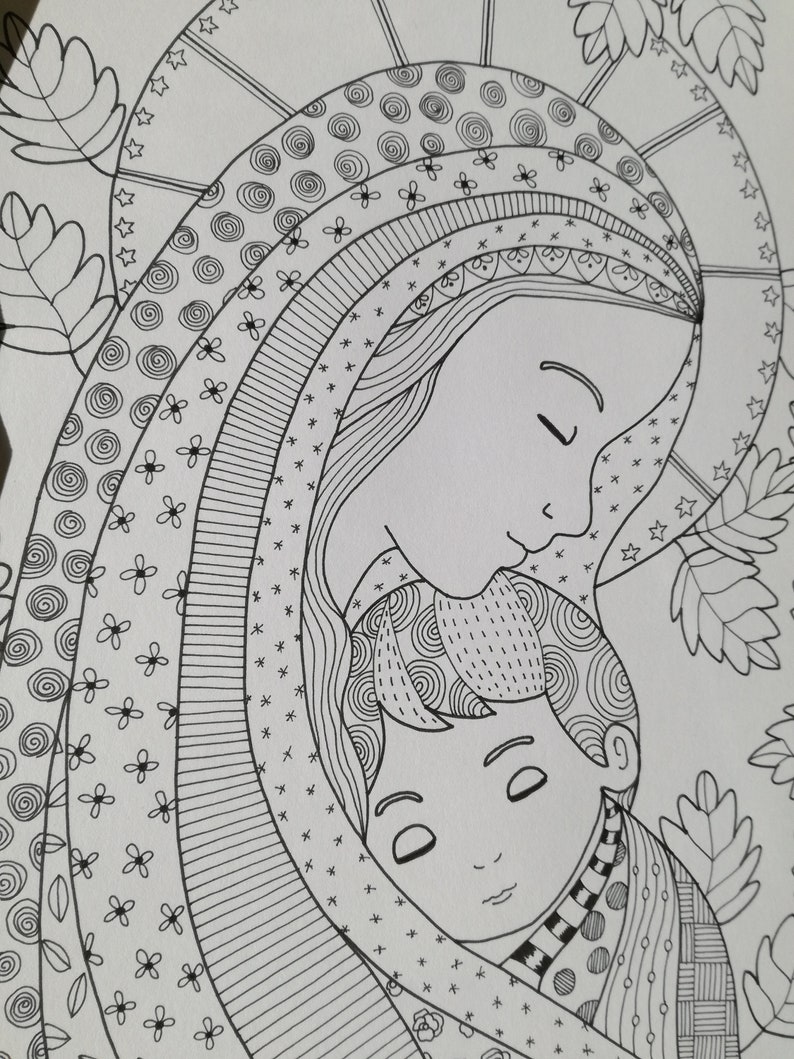 Virgin Mary With the Baby Jesus- Coloring Page for Adults, JPG ...
