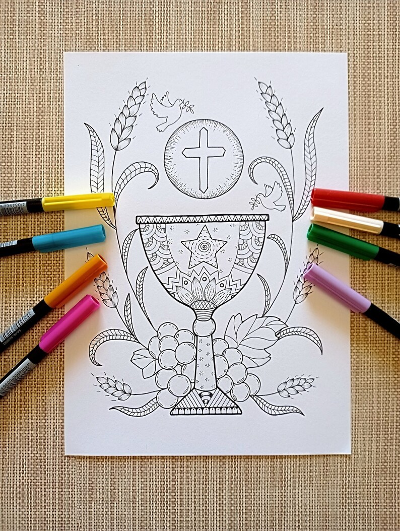 Communion Chalice. Printable Coloring Page. PDF JPEG Files ...