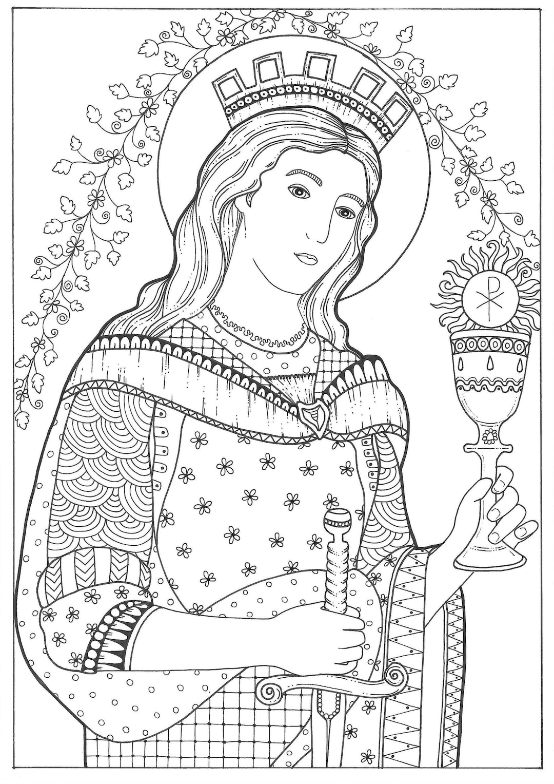Saint Barbara. Printable Page. Coloring Page. Christian Theme. - Etsy