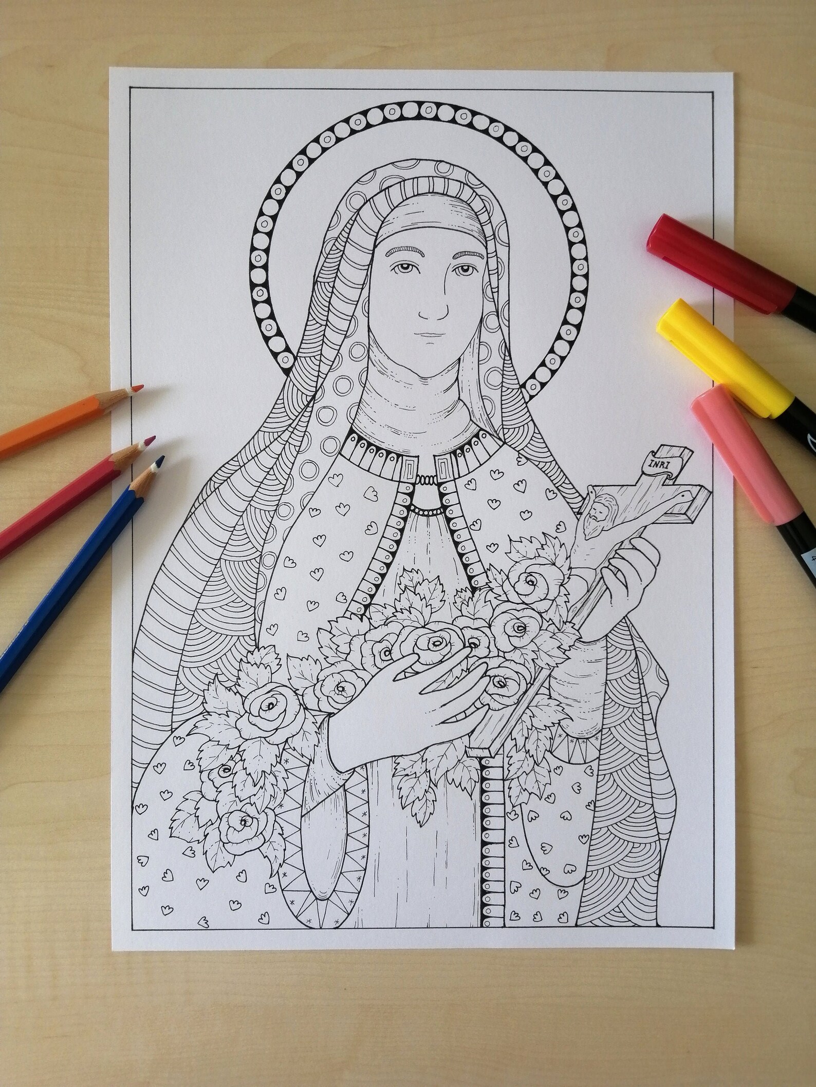 Saint Therese of Lisieux Coloring page for adults JPG file | Etsy