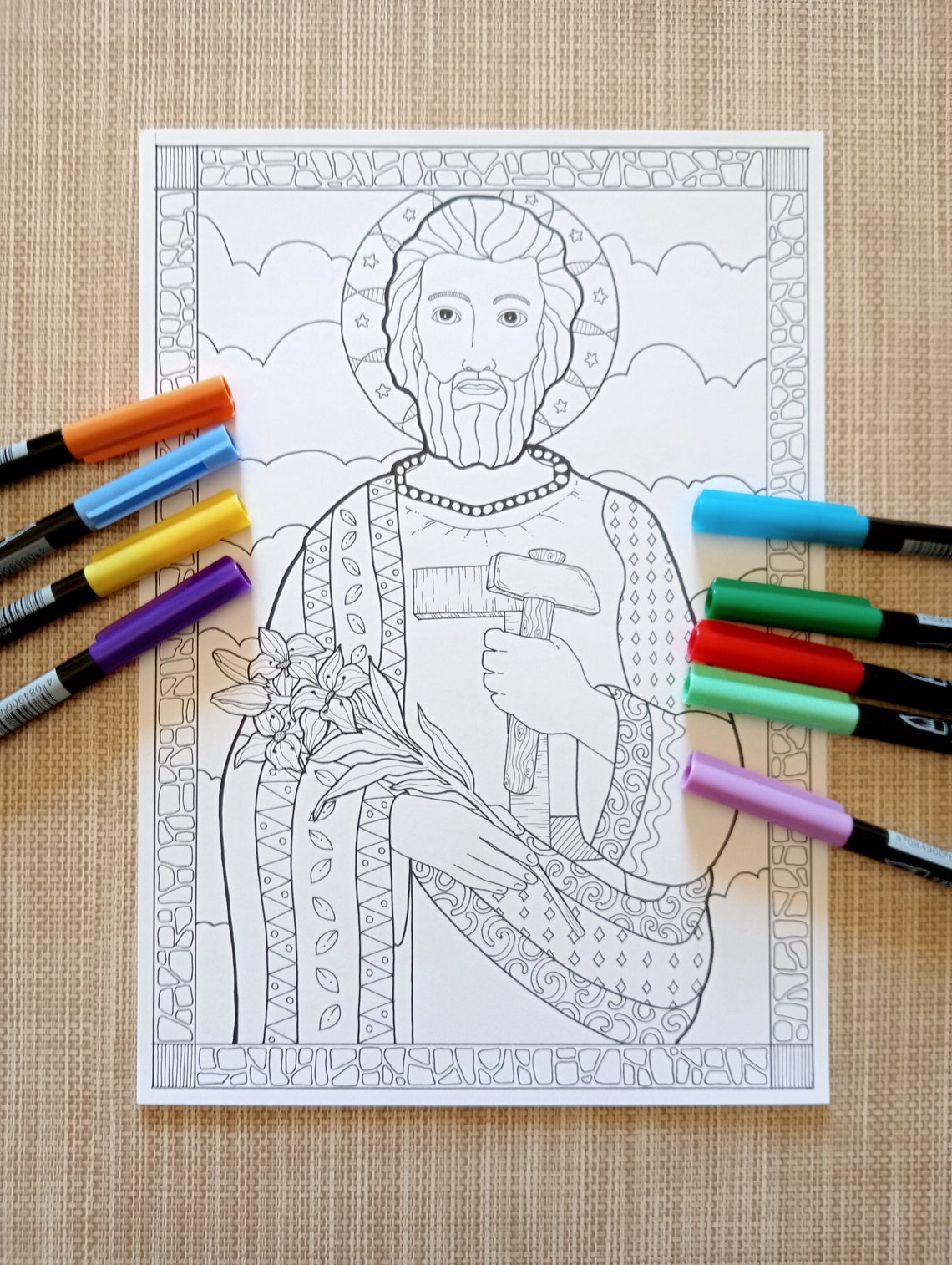 Saint Joseph. PDF. Printable Coloring Page. Instant Download - Etsy