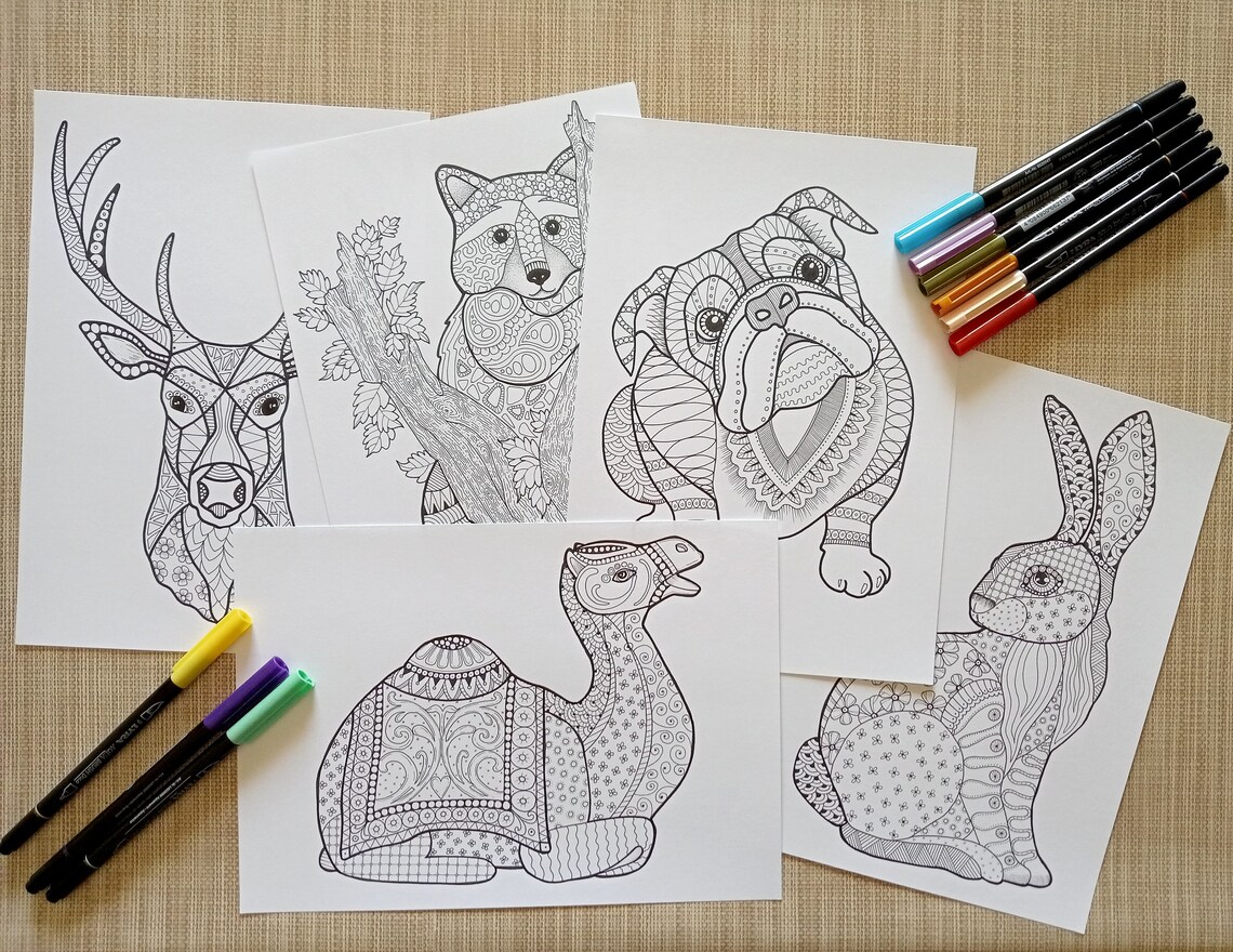 50 ANIMALS Coloring Pages. Digital Download From Bibartworkshop - Etsy