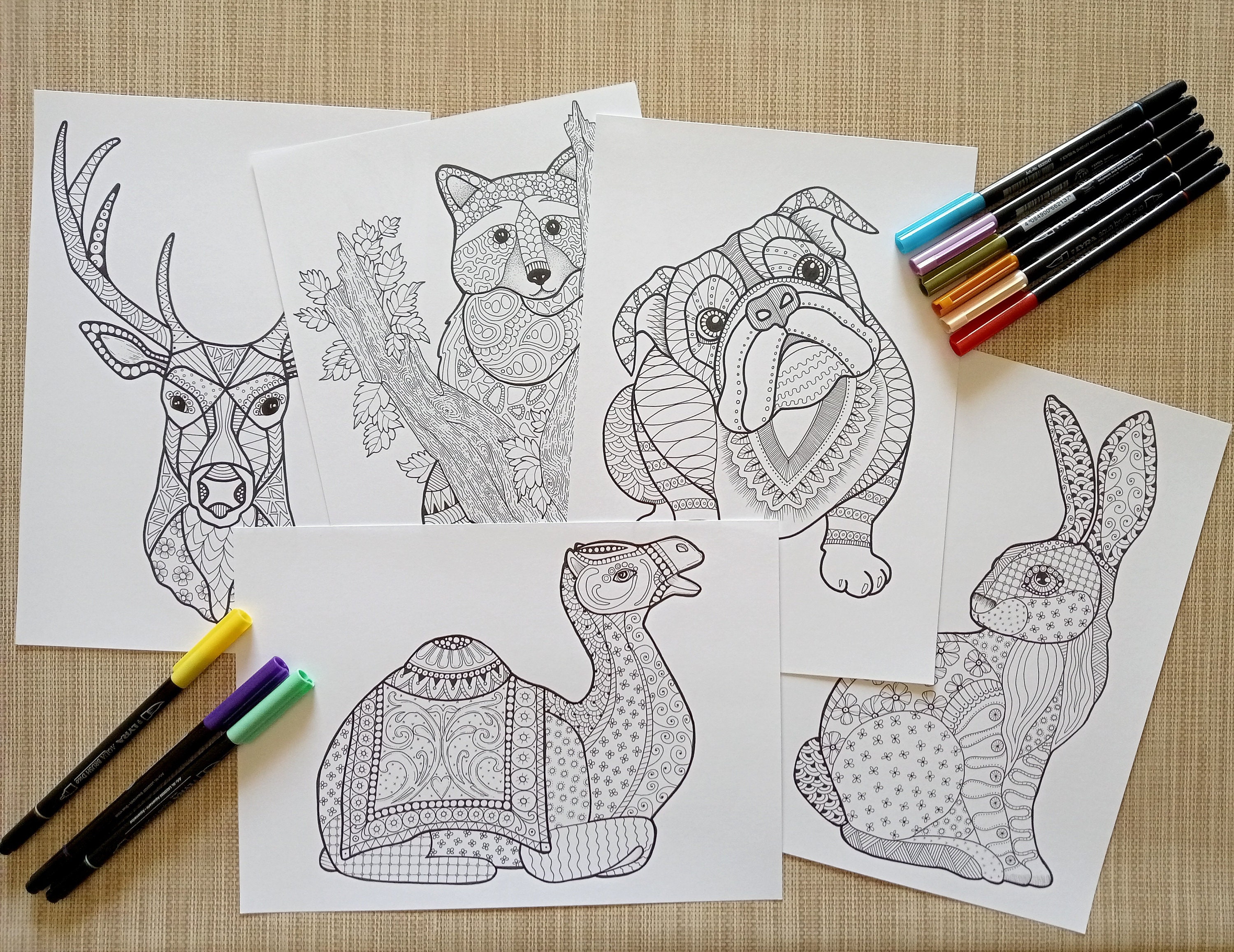 50 ANIMALS Coloring Pages. Digital Download From Bibartworkshop - Etsy