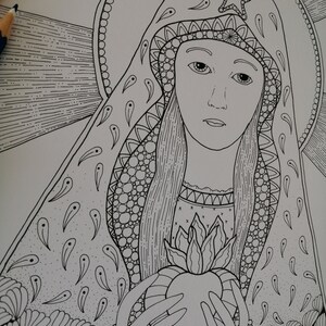 Mary's Immaculate Heart Coloring Page for Adult Printable Catholic ...