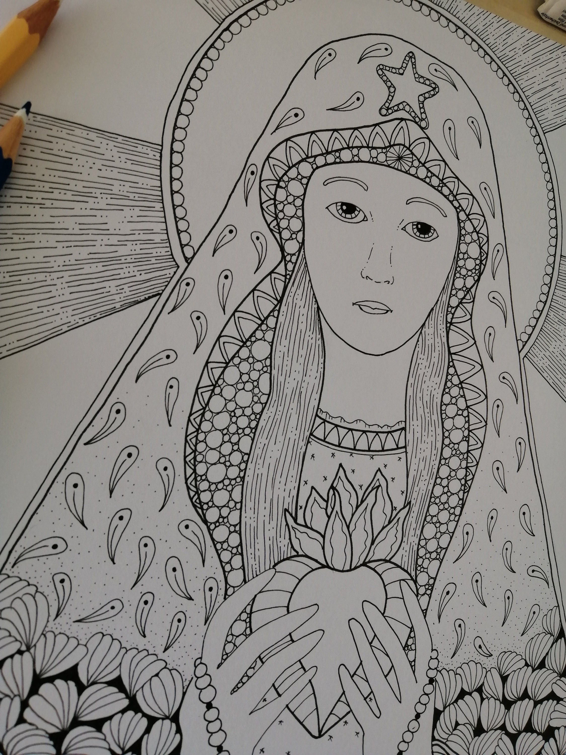 Mary's Immaculate Heart Coloring Page for Adult Printable Catholic ...