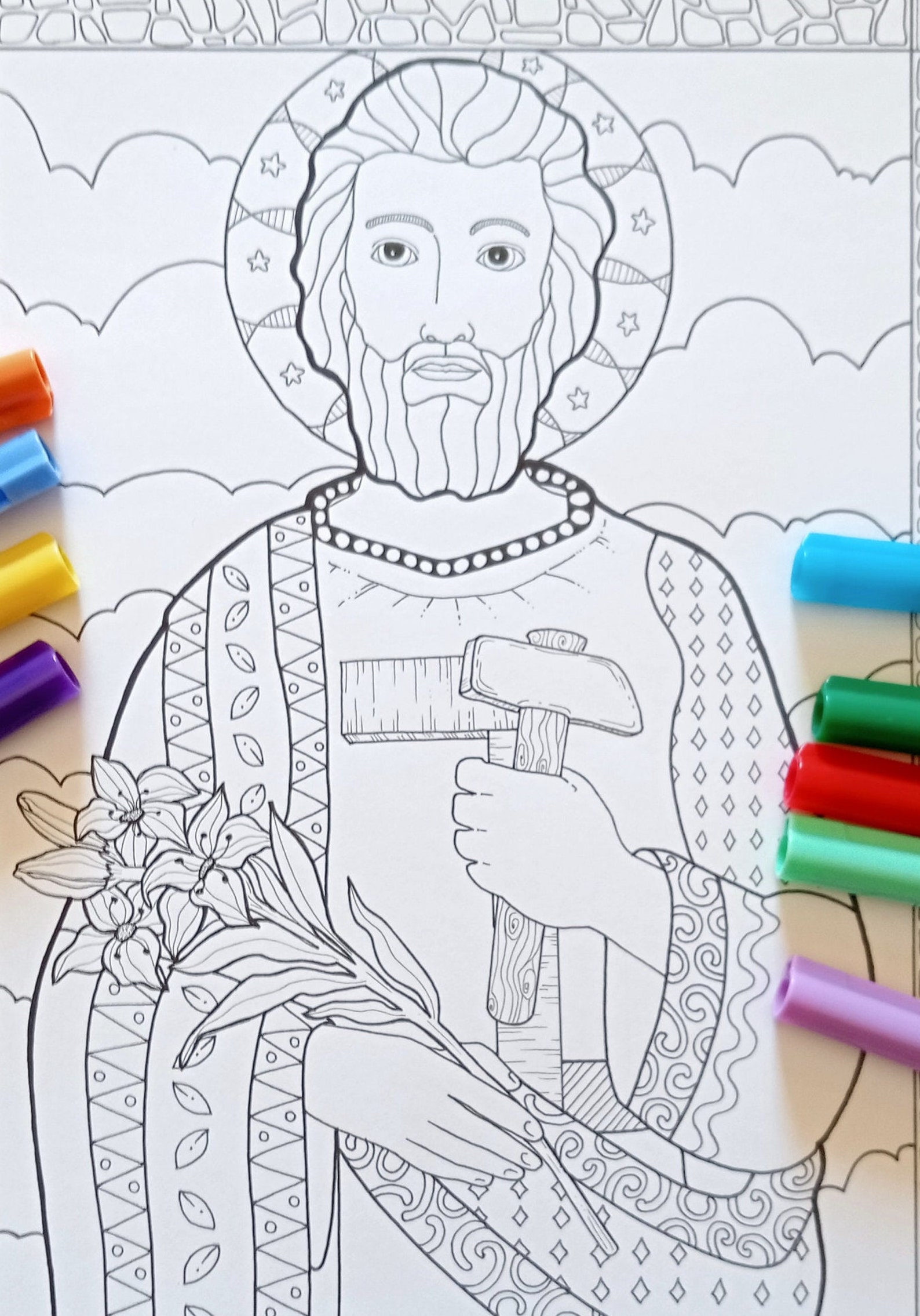 Saint Joseph. PDF. Printable Coloring Page. Instant Download - Etsy