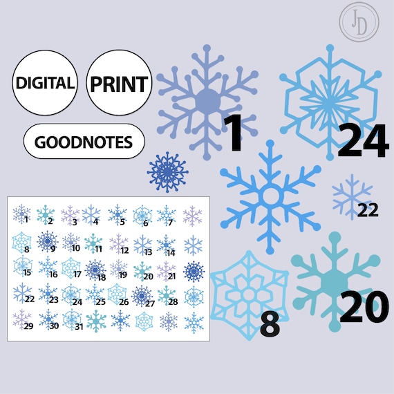 40 Snowflake Calendar Numbers Printable Digital Advent | Etsy Canada