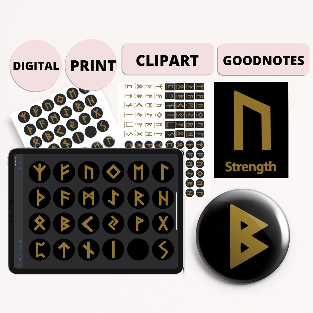 96 Rune Stone Sticker Set, Norse Mythology, Magic, Digital, Photoshop ...
