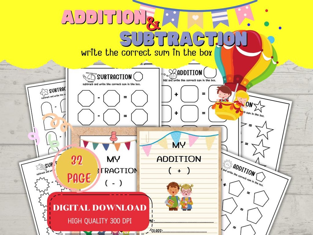 30 Self-filling Math Worksheets, 1 Addition Cover and 1 Subtraction ...