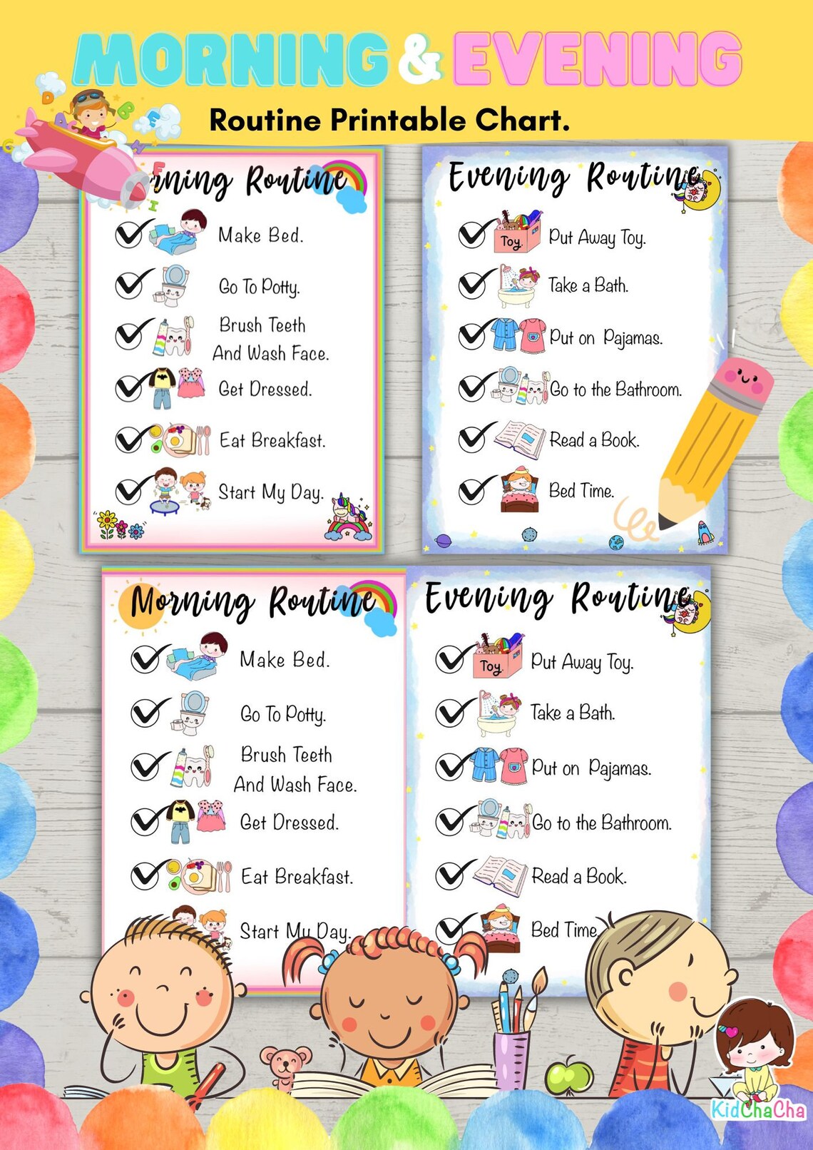 Morning and Evening Routine Chart Printable, Kids Chore Chart ...
