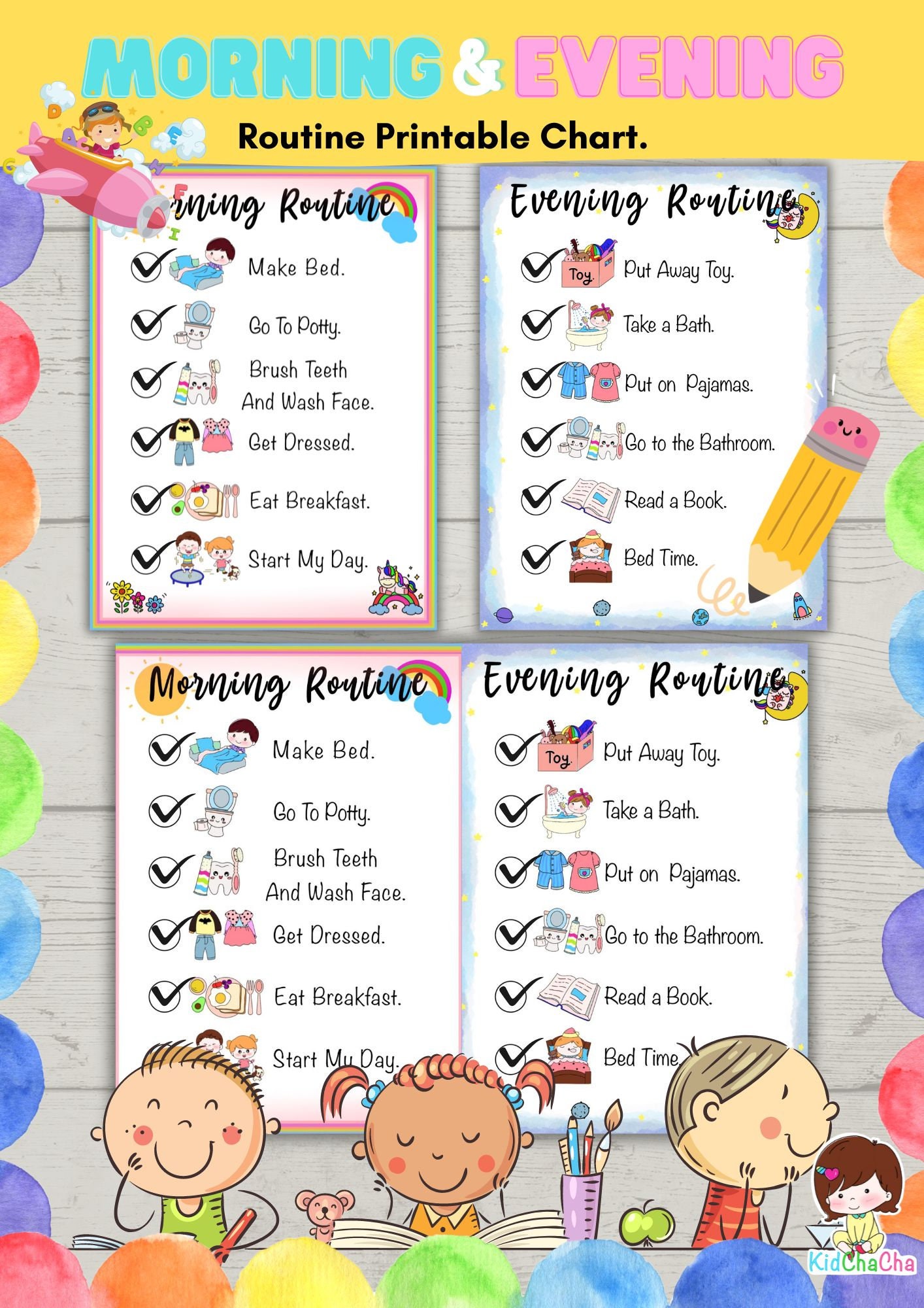 Morning and Evening Routine Chart Printable, Kids Chore Chart ...