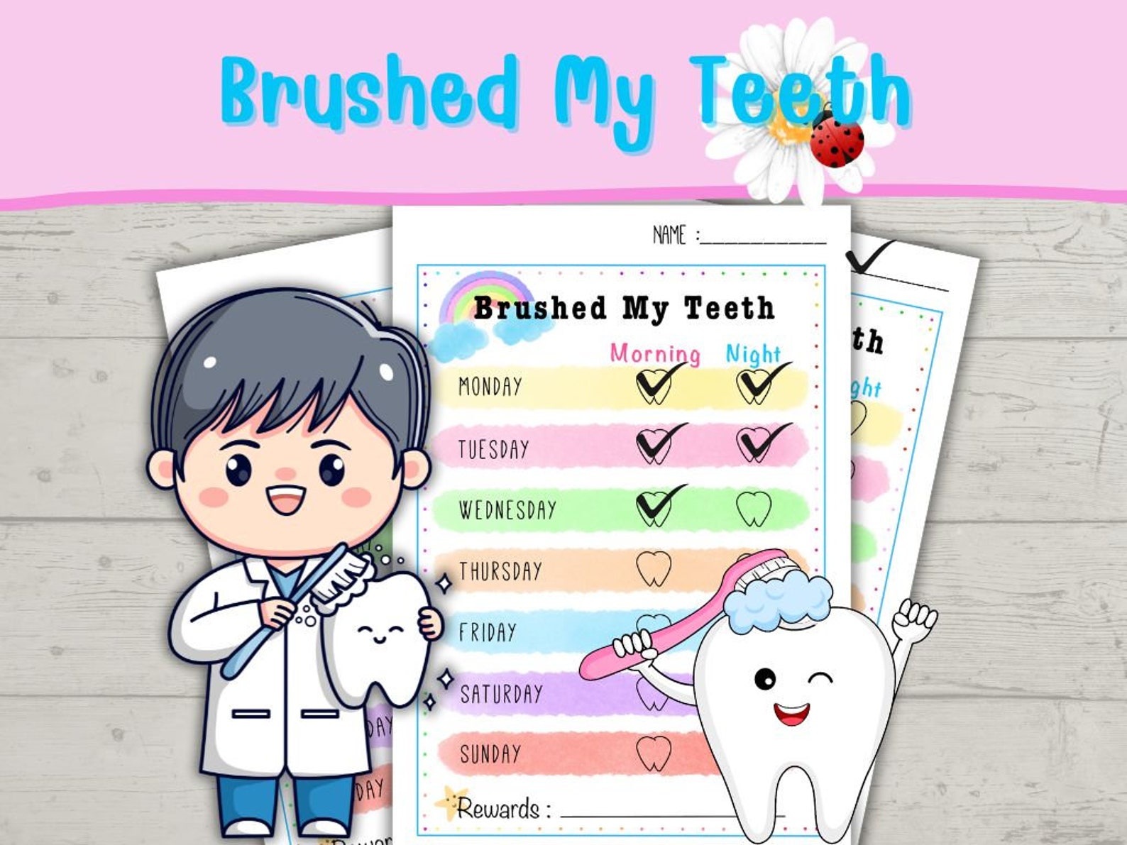 Brush My Teeth Printable, Brush Your Teeth Printable Chart, Kids Teeth ...