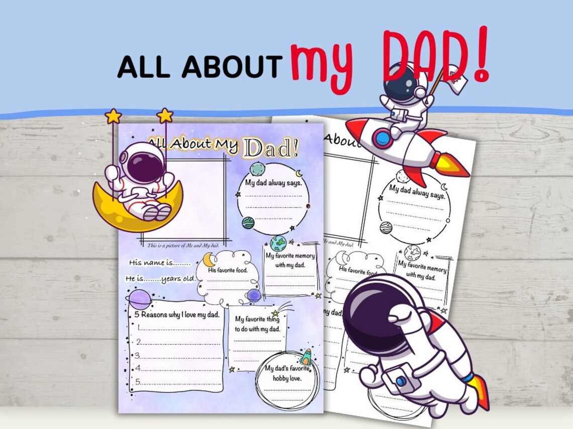 PRINTABLE All About My Dad Fill in the Blank and Color Gift, Birthday ...