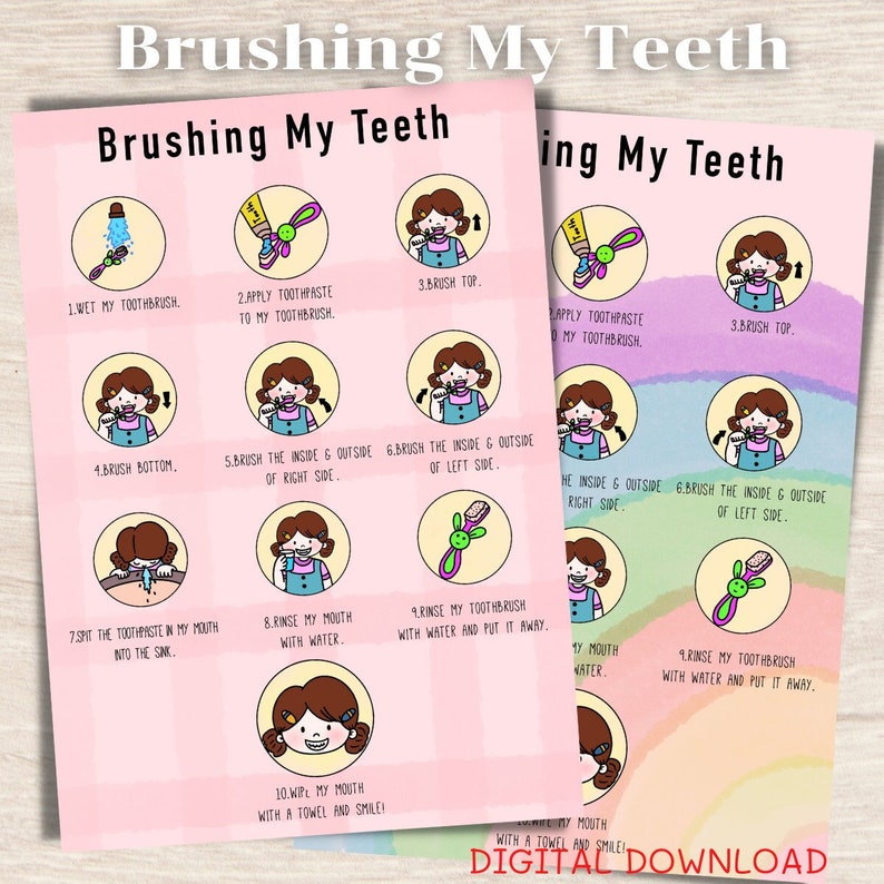 Brushing My Teeth Steps Chart, Learning to Brush Your Teeth, Tooth ...