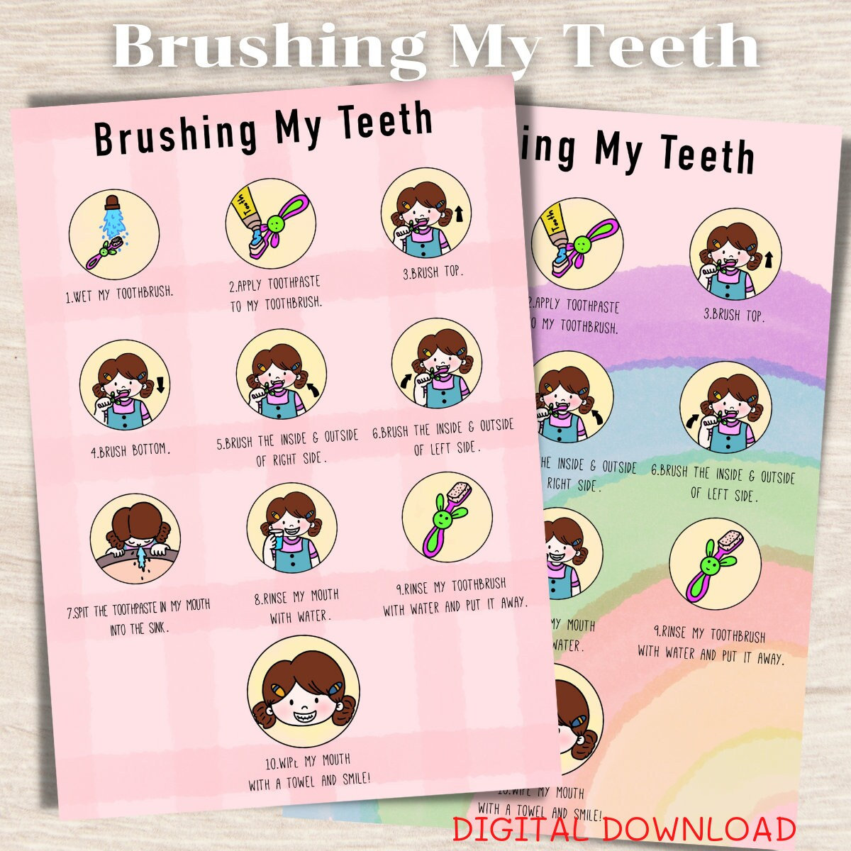 Brushing My Teeth Steps Chart, Learning to Brush Your Teeth, Tooth ...