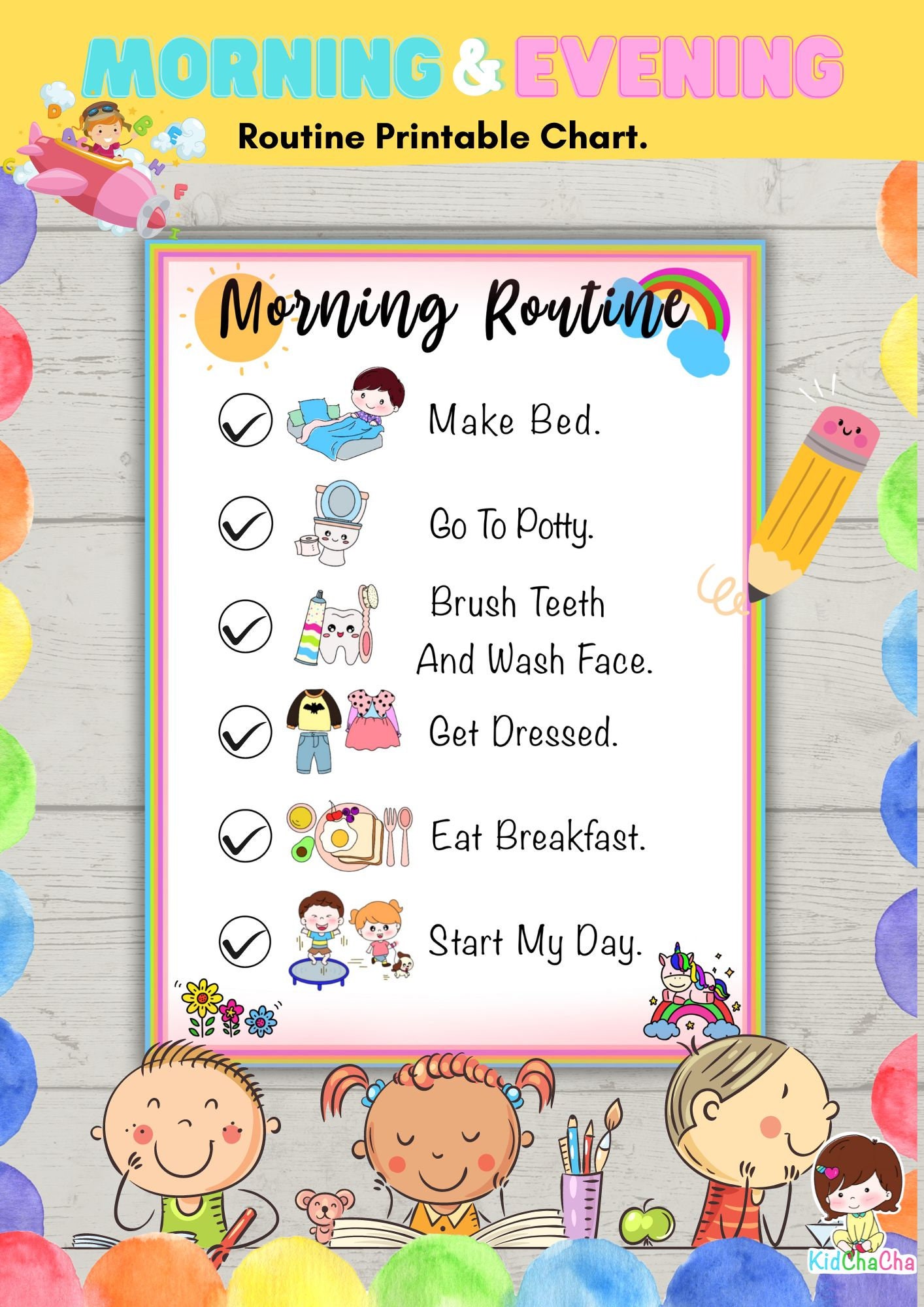 Morning and Evening Routine Chart Printable, Kids Chore Chart ...