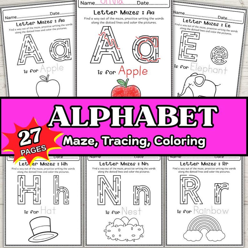 Alphabet Letter Mazes A-Z | Tracing, Coloring, Fine Motor Practice for ...