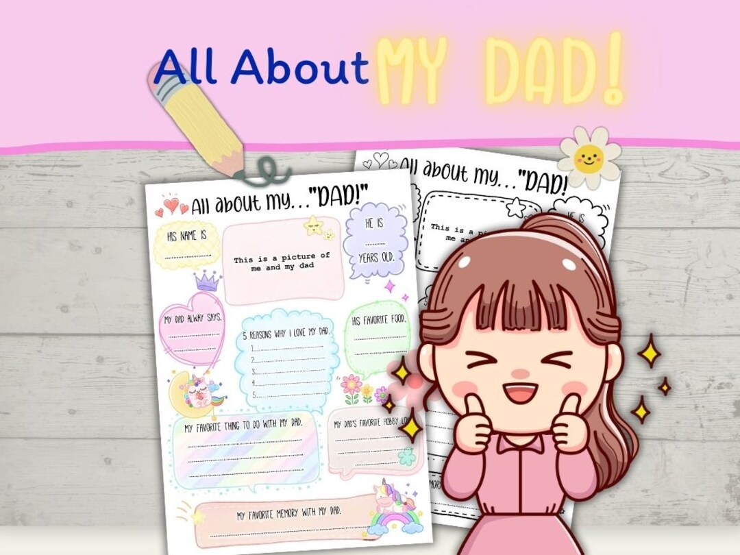 PRINTABLE All About My Dad Fill in the Blank and Color Gift, Birthday ...