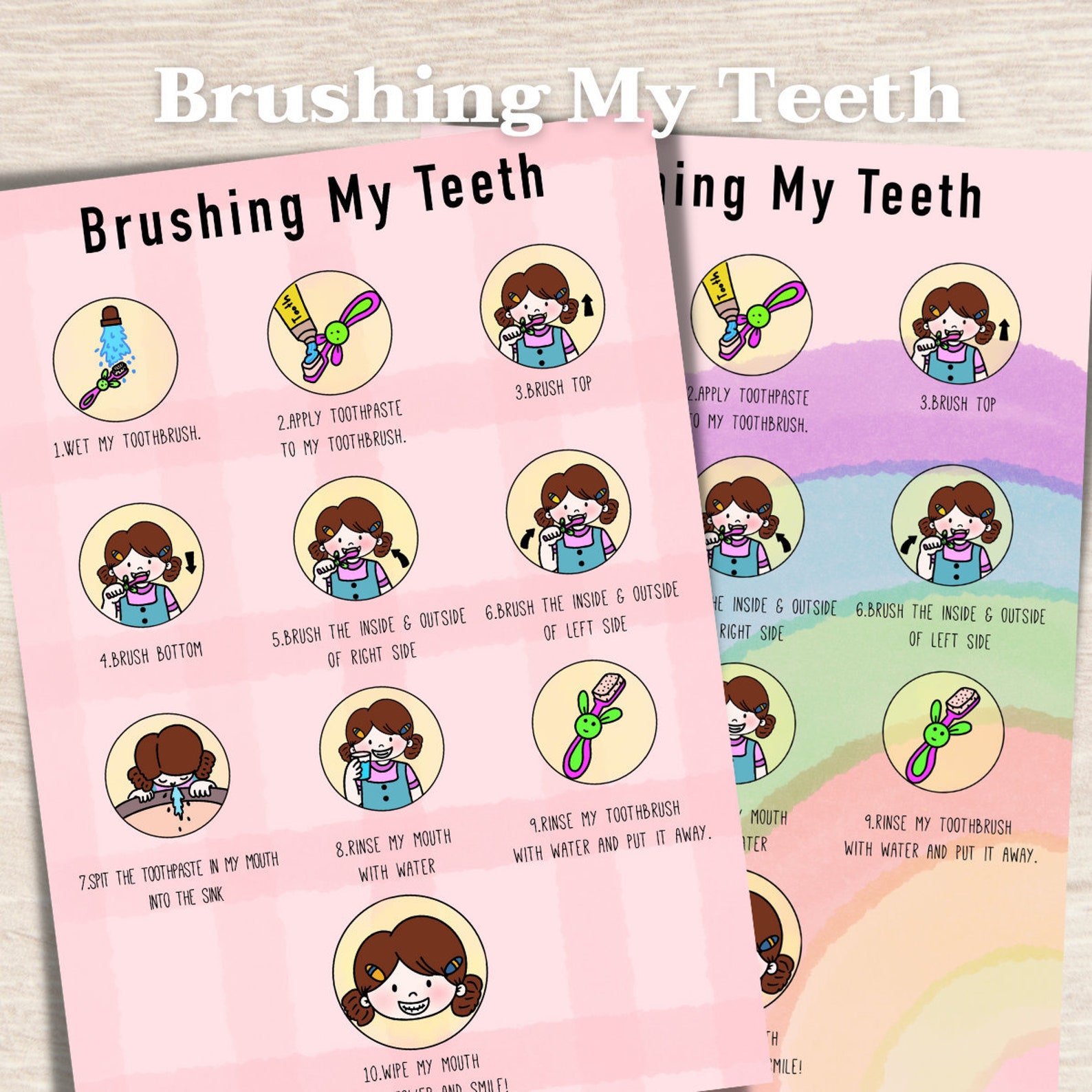 Brushing My Teeth Steps Chart Learning to Brush Your Teeth | Etsy