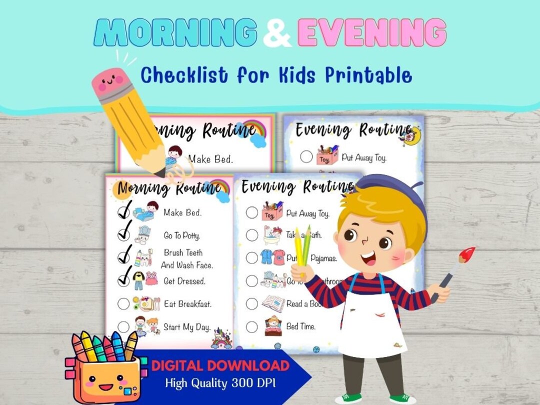Morning and Evening Routine Chart Printable, Kids Chore Chart ...