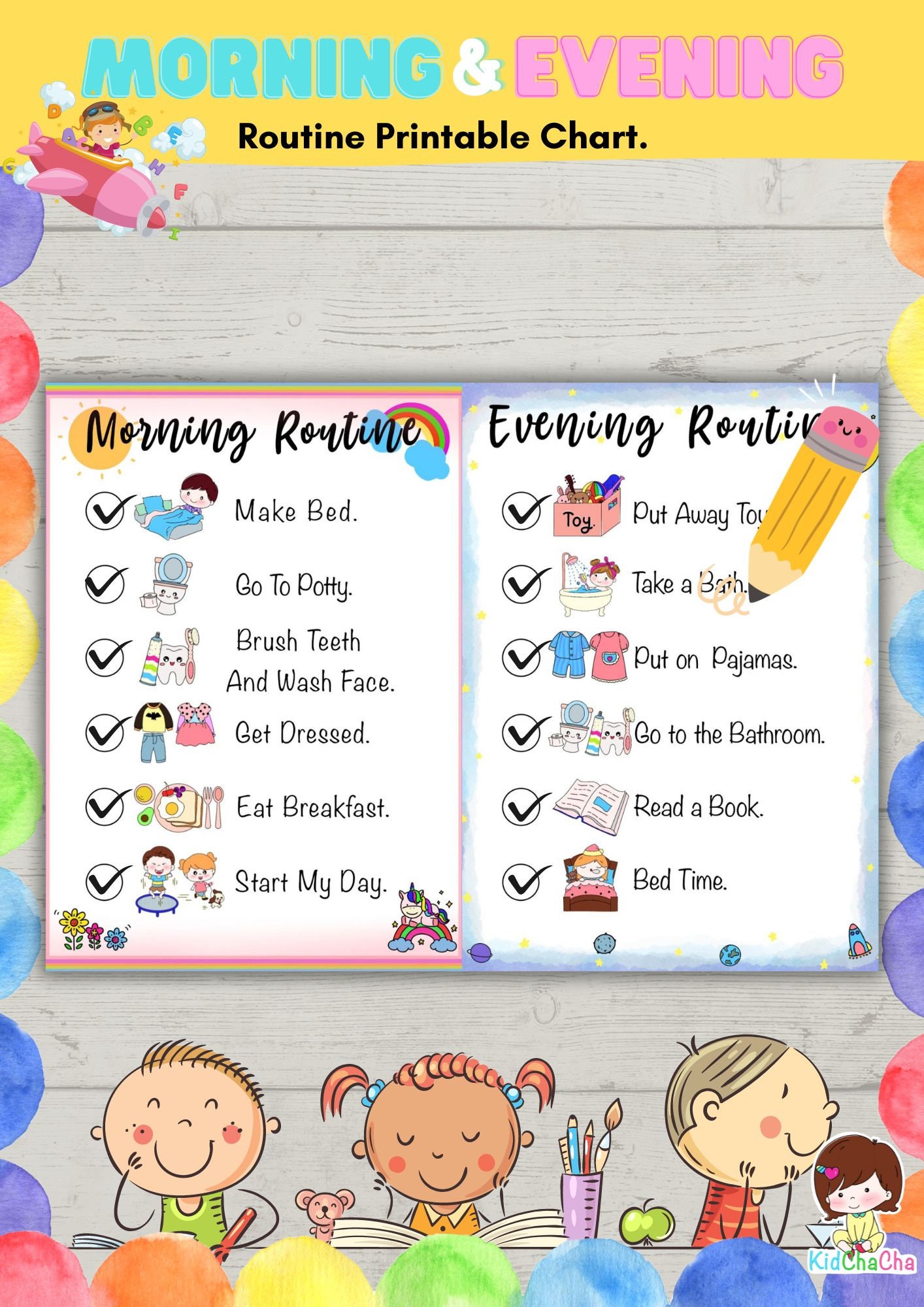 Morning and Evening Routine Chart Printable, Kids Chore Chart ...