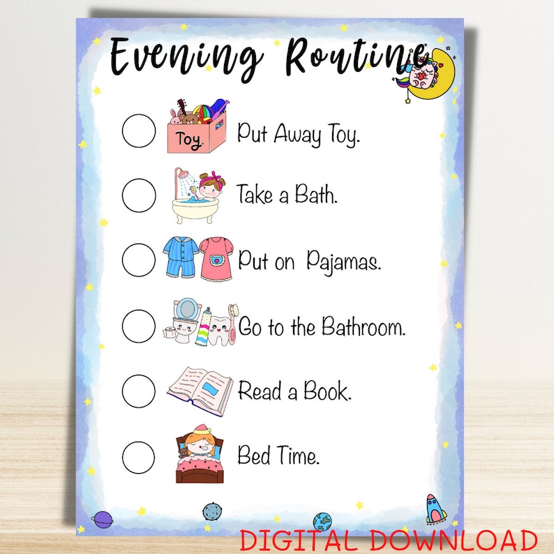 Evening Routine Chart Printable Kids Chore Chart - Etsy Evening Routine Chart Printable Kids Chore Chart - Etsy