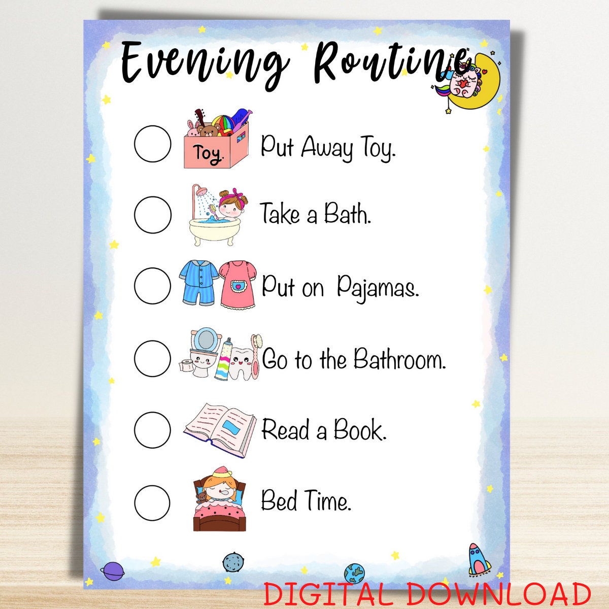 Evening Routine Chart Printable Kids Chore Chart - Etsy