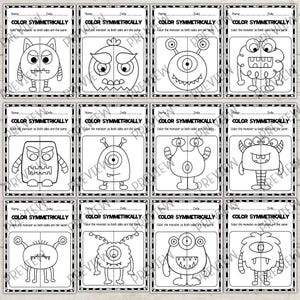 Monster Lines of Symmetry Fun | Draw & Color Math Activity for Prek–1st ...