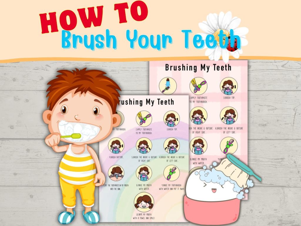 Brushing My Teeth Steps Chart, Learning to Brush Your Teeth, Tooth ...